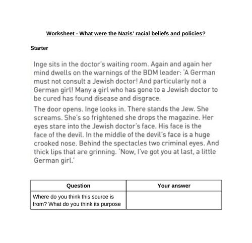Remote Learning - Nazi Racial Beliefs and Policies | Teaching Resources