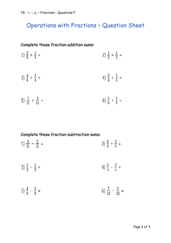 Y5 Maths - Fraction Operations (Free) | Teaching Resources