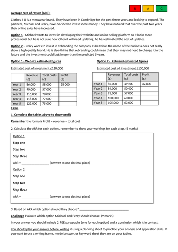 Average Rate of Return (ARR) - GCSE (9-1) OCR | Teaching Resources