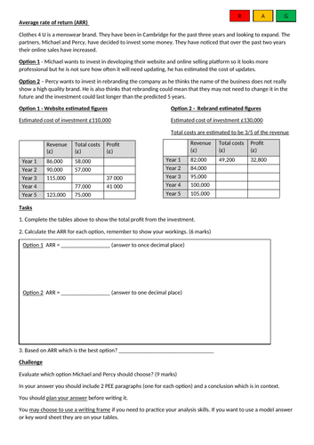 Average Rate of Return (ARR) - GCSE (9-1) OCR | Teaching Resources
