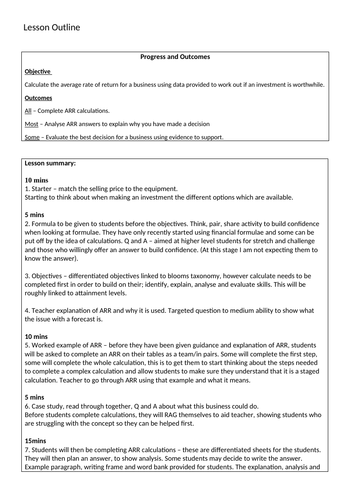 Average Rate of Return (ARR) - GCSE (9-1) OCR | Teaching Resources