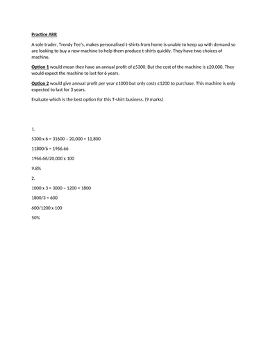 Average Rate of Return (ARR) - GCSE (9-1) OCR | Teaching Resources