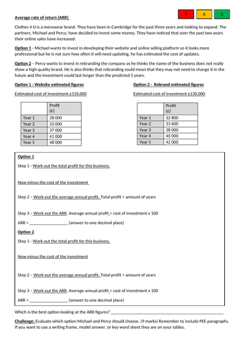Average Rate of Return (ARR) - GCSE (9-1) OCR | Teaching Resources