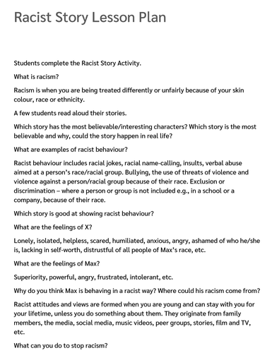 Racism Story Activity and Lesson (UK) | Teaching Resources