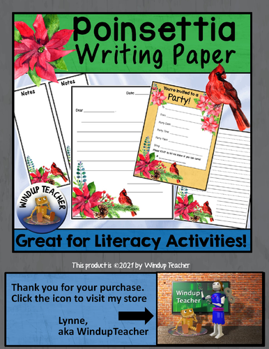 Poinsettia Writing Paper in Color | Teaching Resources