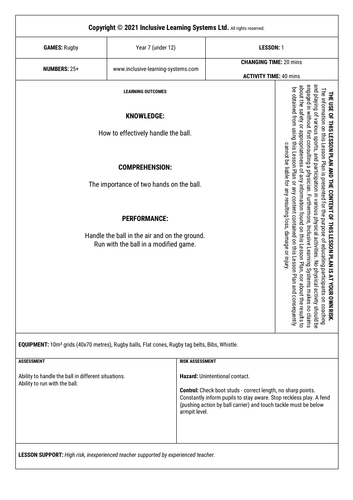 Rugby Year 7 (Under 12): Inclusive Learning Systems | Teaching Resources