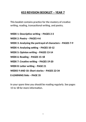 Y7 KS3 Revision Booklet | Teaching Resources