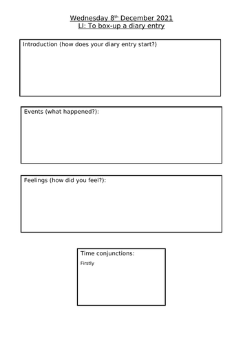 Year 3 Diary Writing Planning | Teaching Resources