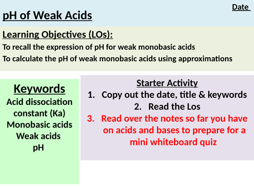 pH of Weak Acids (AQA) | Teaching Resources