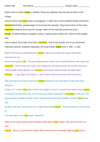 Sutton Hoo Cloze: Differentiate 4 ways! | Teaching Resources