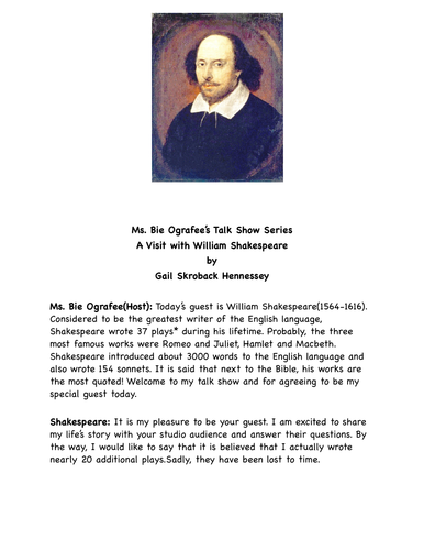 William Shakespeare: A Reader's Theater Script | Teaching Resources