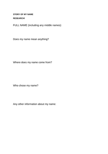 Primary Identity 3. My Name My Story! | Teaching Resources