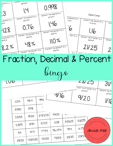 Fraction, Decimal, and Percent Bingo | Teaching Resources