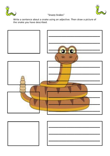 Adjectives Worksheets- Snazzy Snakes- Differentiated! | Teaching Resources