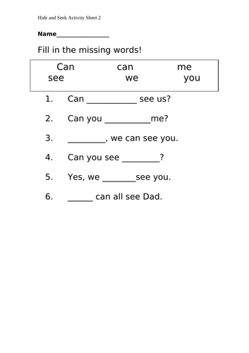 Oxford Reading Tree - Hide and Seek PM1 Pink level | Teaching Resources