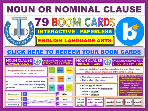 NOUN CLAUSE OR NOMINAL CLAUSE - 79 BOOM CARDS | Teaching Resources