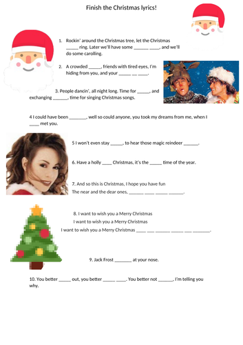 Christmas Finish The Lyrics | Teaching Resources