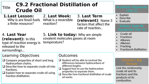 KS4 GCSE C9.2 Fractional Distillation of Crude Oil (2021) S.T.A.R ...