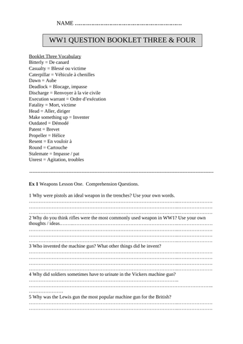 WWI lessons: Weapons, The Somme, Treaty of Versailles, End of WWI ...