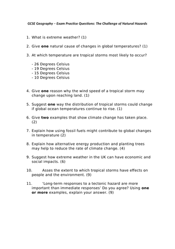 Practice Questions - Natural Hazards | Teaching Resources