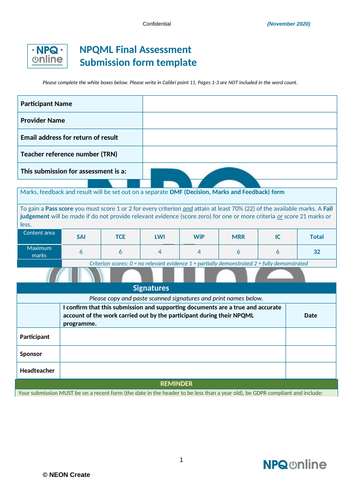 NPQML Final Assessment 2021 | Teaching Resources