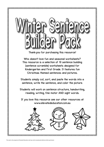 Sight Words Winter Sentence Builder Pack | Teaching Resources