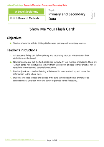 AQA Sociology: Research Methods: Primary & Secondary | Teaching Resources