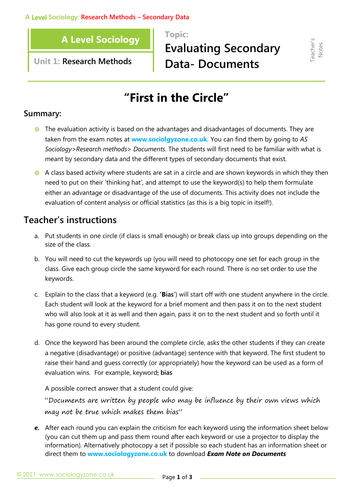 AQA Sociology: Research Methods: Primary & Secondary | Teaching Resources