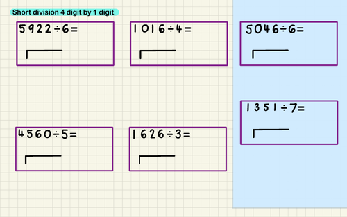 Divide 4 digits by 1 digit- Division - A Tiny Teacher | Teaching Resources