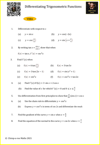 Differentiating Trigonometric Functions Teaching Resources