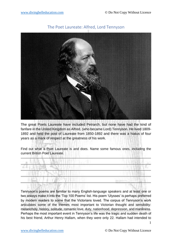 Victorian Poetry Study Activity - Alfred, Lord Tennyson | Teaching ...