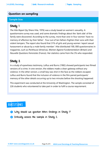 AQA Sociology: Research Methods: Sampling Techniques | Teaching Resources
