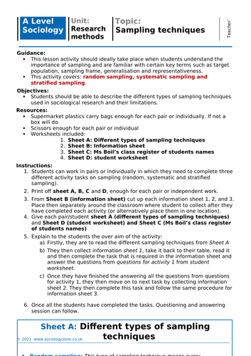 AQA Sociology: Research Methods: Sampling Techniques | Teaching Resources