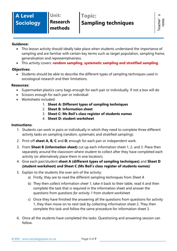 AQA Sociology: Research Methods: Sampling Techniques | Teaching Resources