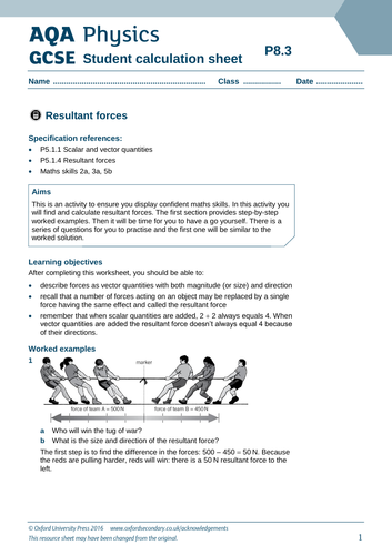 AQA GCSE Physics P8.03 Resultant forces | Teaching Resources