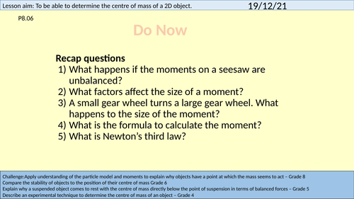 AQA GSCE Physics P8.06 Centre of mass | Teaching Resources
