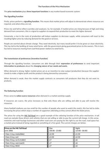 GCSE Economics - The Functions of Price | Teaching Resources