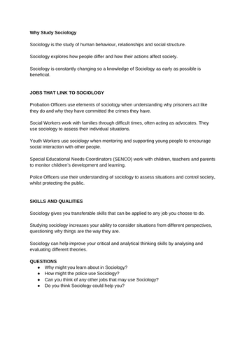 Why study Sociology | Teaching Resources