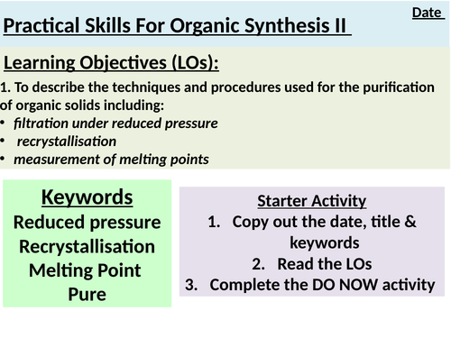 Practical Skills in Organic Synthesis (Yr13) | Teaching Resources