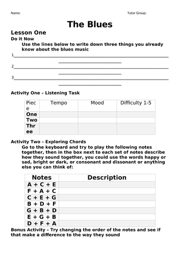 The Blues SOW | Teaching Resources