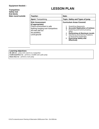 Trampolining Lesson Plans x35 (Year 7 to Year 9) | Teaching Resources