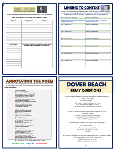 Dover Beach - Matthew Arnold - Comprehension Activities Booklet ...