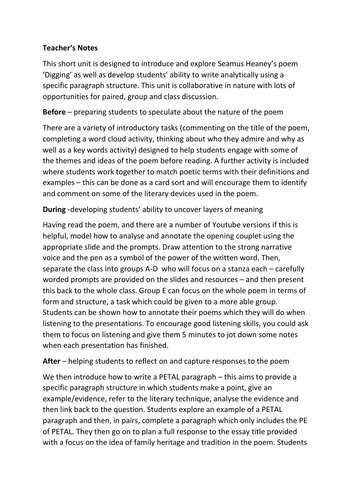 Teaching English: Poetry Unit - Seamus Heaney's 'Digging' | Teaching ...