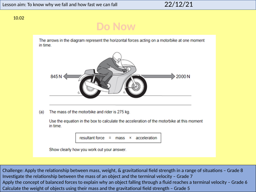 AQA GCSE Physics P10.02 Weight and terminal velocity | Teaching Resources