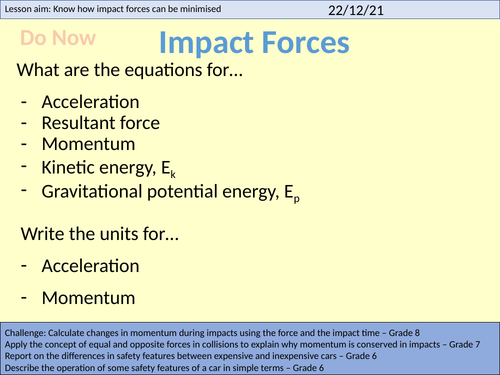 AQA GCSE Physics P10.06 Impact forces | Teaching Resources