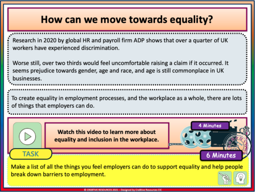 Discrimination Workplace Equality PSHE | Teaching Resources
