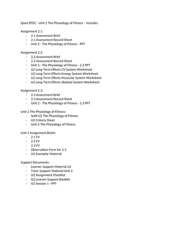 Sport BTEC - Unit 2 The Physiology of Fitness | Teaching Resources