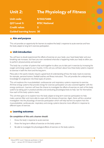 Sport BTEC - Unit 2 The Physiology of Fitness | Teaching Resources