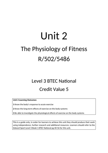 Sport BTEC - Unit 2 The Physiology of Fitness | Teaching Resources