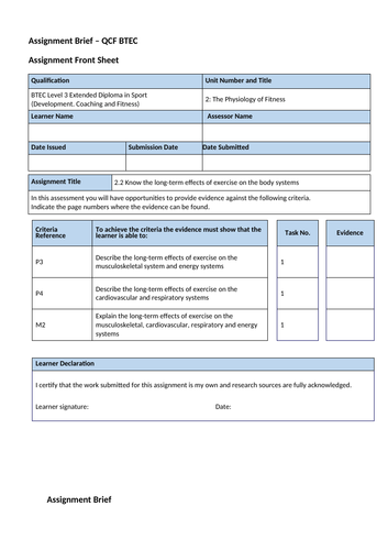 Sport BTEC - Unit 2 The Physiology of Fitness | Teaching Resources